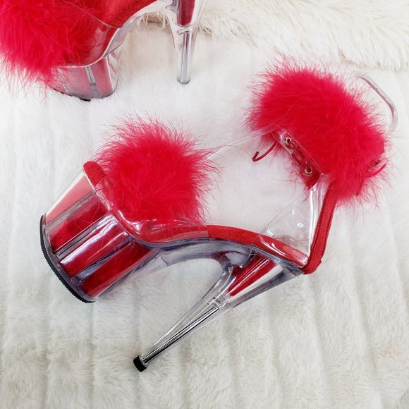 Pleaser | Shoes | Red Furry Marabou Feather 7 High Heel Platform Shoe ...